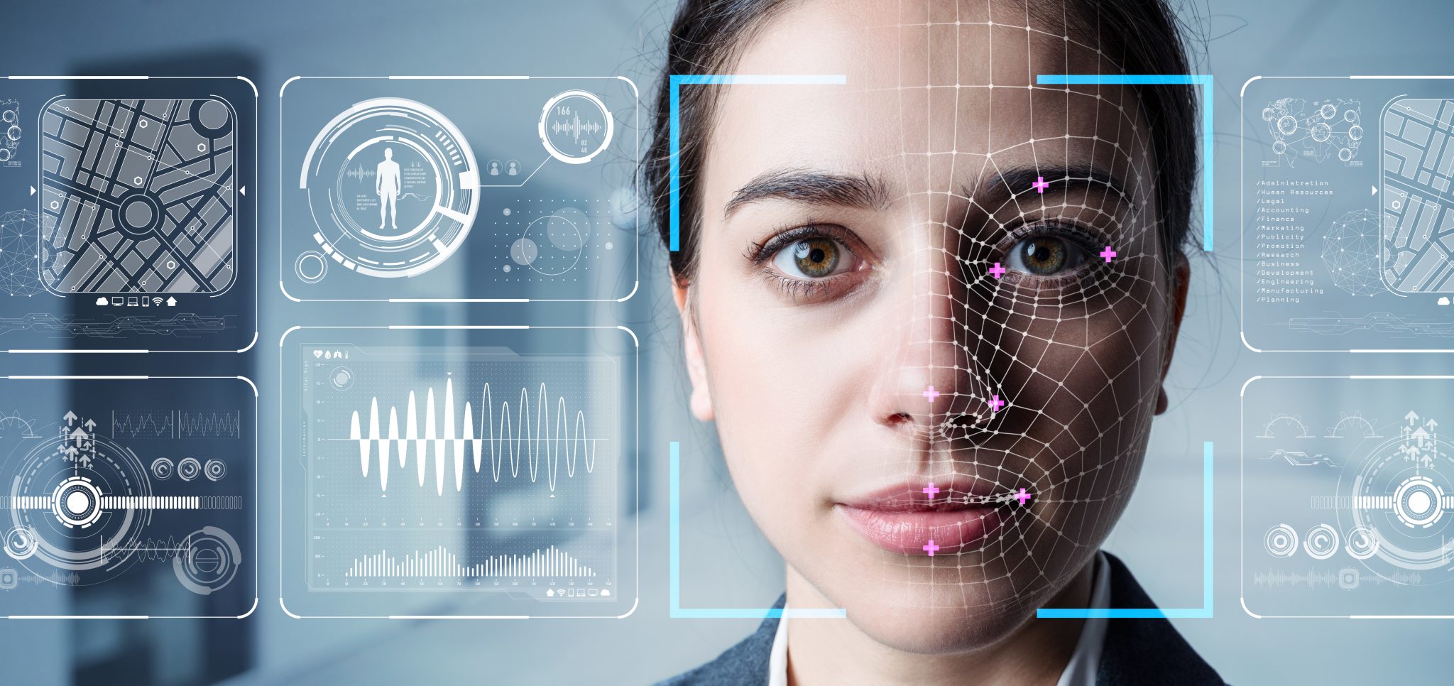 Authentication by facial recognition concept. Biometric. Security ...