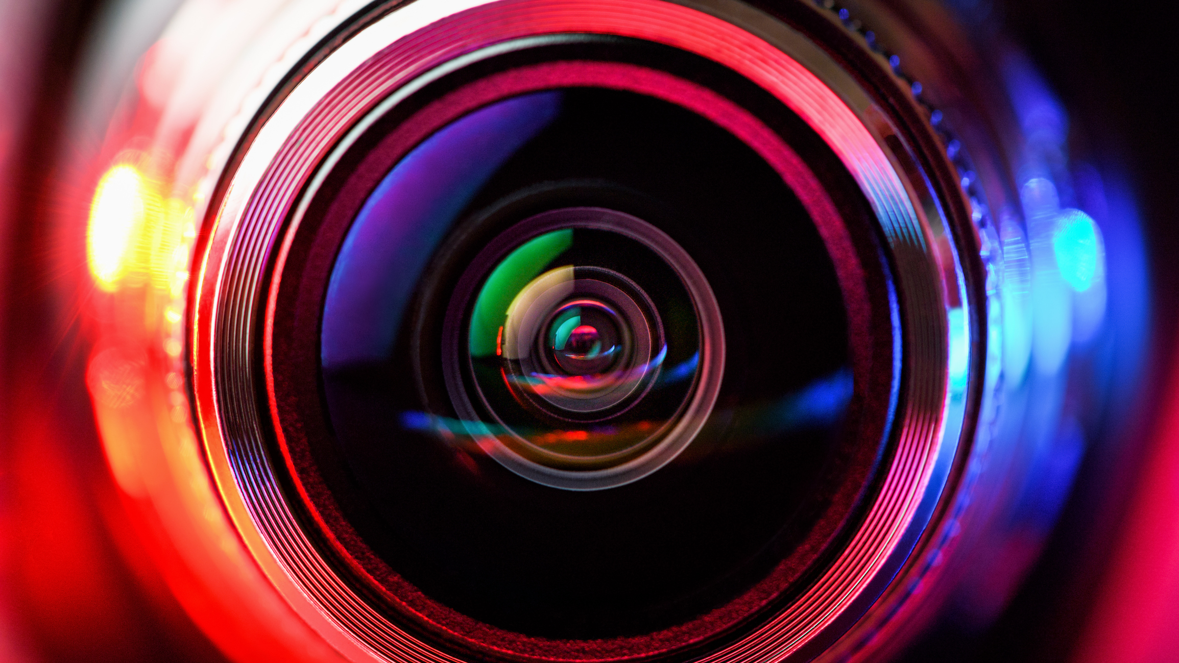 Camera lens with red and blue backlight. Macro photography lenses ...